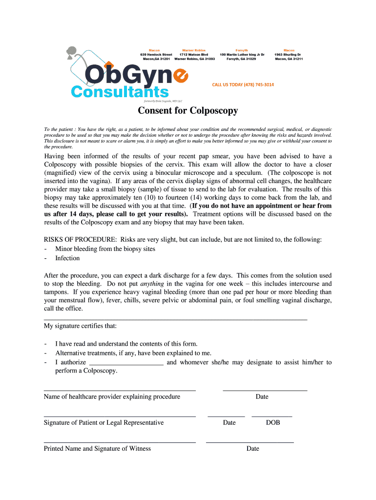 Fillable Online Consent for Colposcopy Fax Email Print - pdfFiller