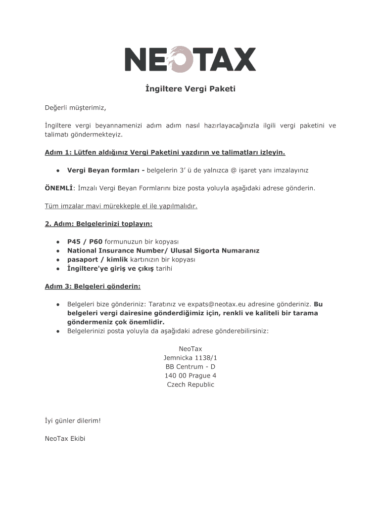 Fillable Online Neotax.eu uygulamas ile ngiltere Vergi Beyannamesi nasl ...