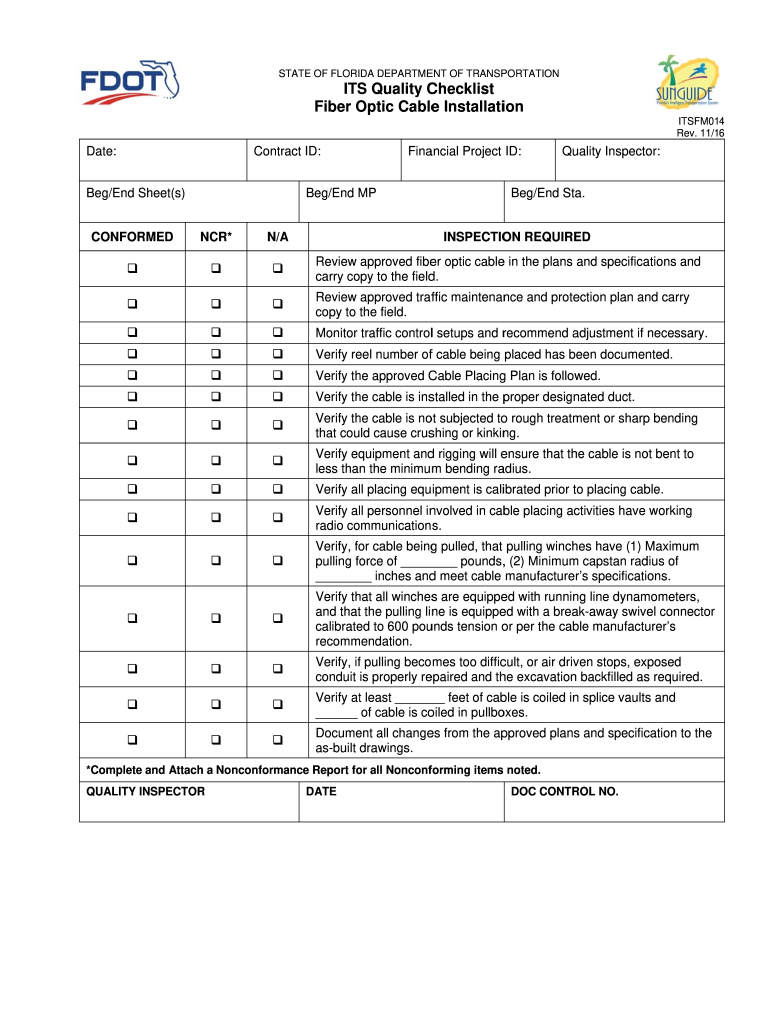 Fillable Online ITS Fiber O S Quality C Optic Cable Checklist e ...