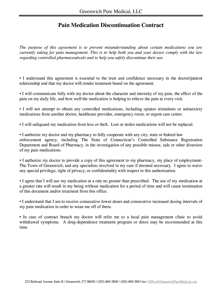 Fillable Online Pain Medication Discontinuation Contract Fax Email ...