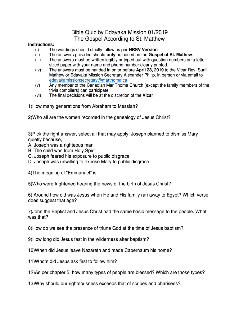 Fillable Online Matthew 1 NRSV - The Genealogy of Jesus the Messiah ...