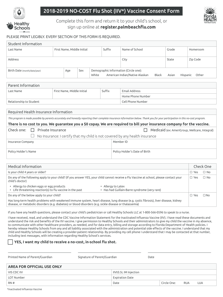 Fillable Online Free Flu Shot (Influenza) Vaccine Consent Form ...