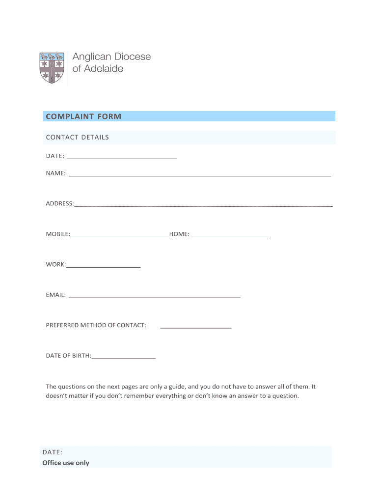 Fillable Online Professional Standards Complaint form 2020 Fax Email ...
