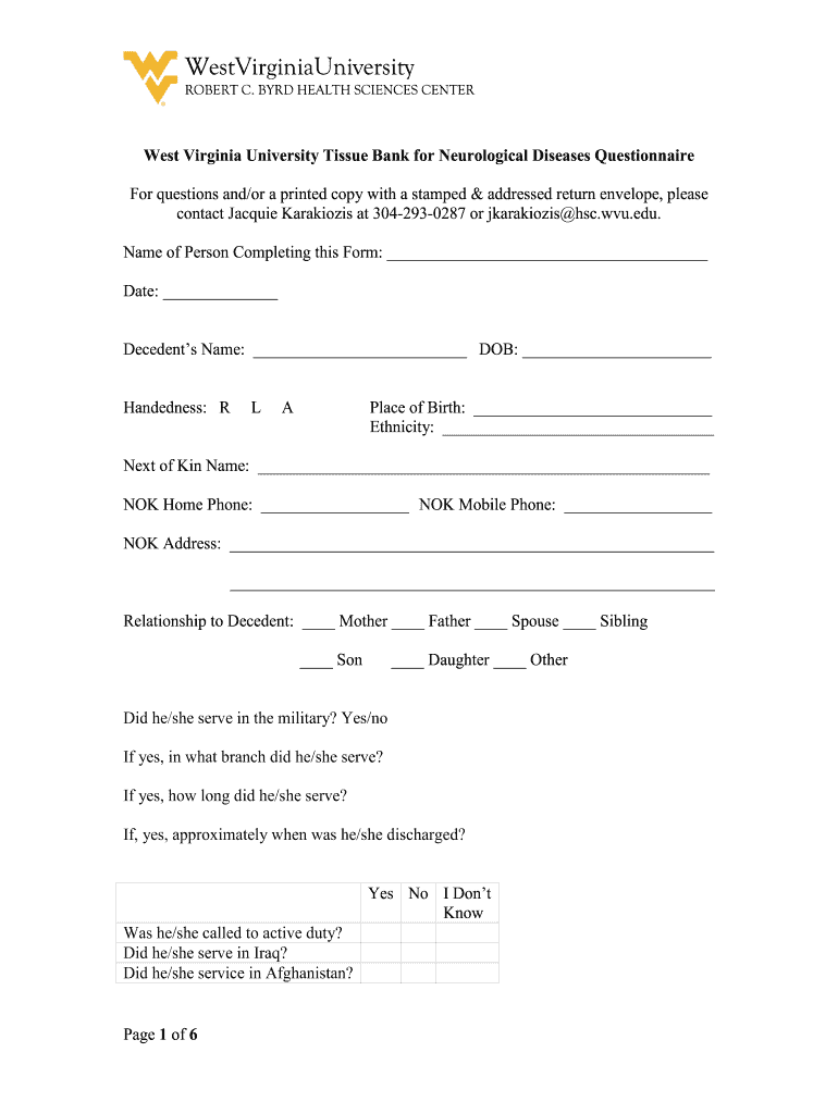 Fillable Online Donor Health History Questionnaire - WVU School of ...