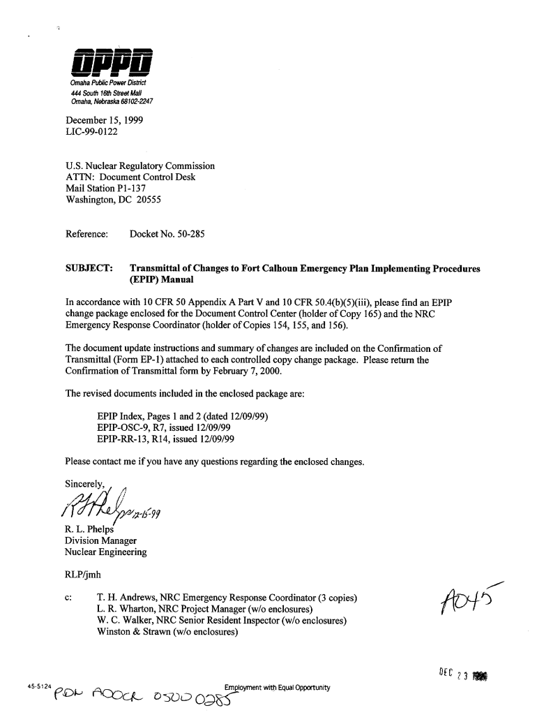 Fillable Online Revised EPIPs, including revision 7 to EPIP-OSC-9, revision 14 to EPIP-RR-13 and ...