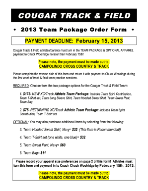 Fillable Online 2013 Team Package Order Form Fax Email Print - pdfFiller