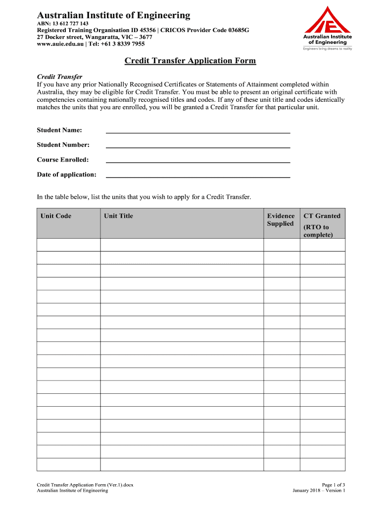 Fillable Online Credit Transfer Application Form (Ver.1).docx Fax Email ...