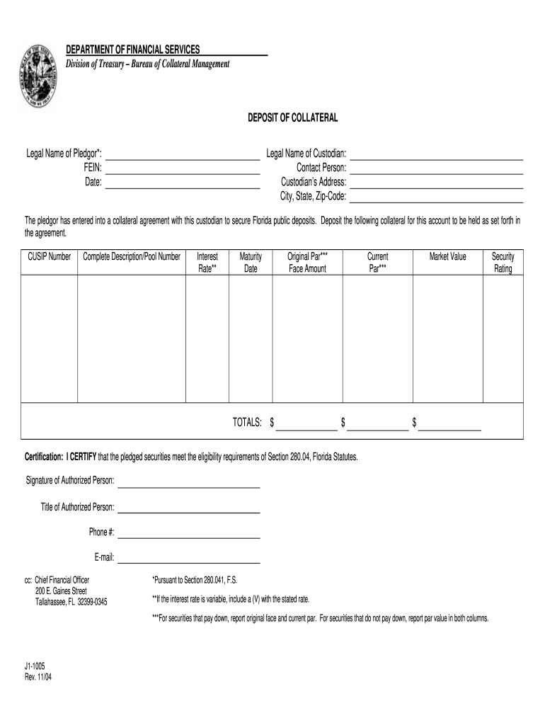 Fillable Online DEPOSIT OF COLLATERAL Fax Email Print - pdfFiller