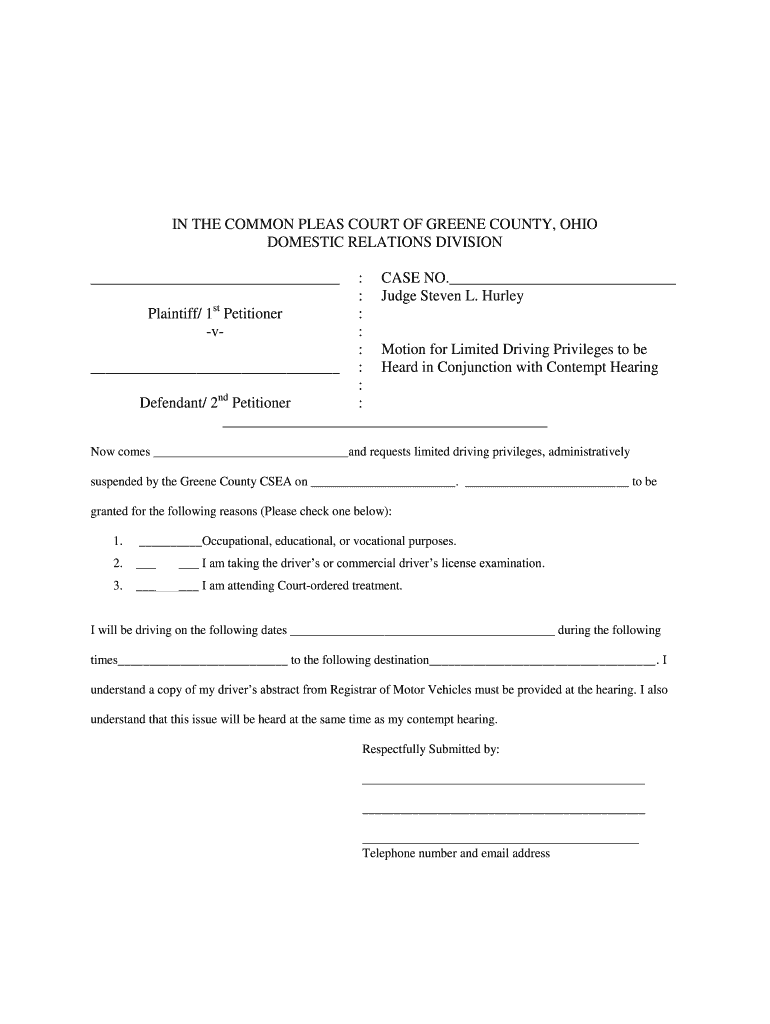 Fillable Online Motion to Reinstate Driving Privileges Fax Email Print ...