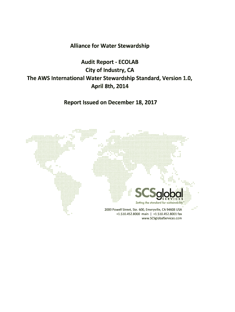 Fillable Online ECOLAB City of ... - Alliance for Water Stewardship ...