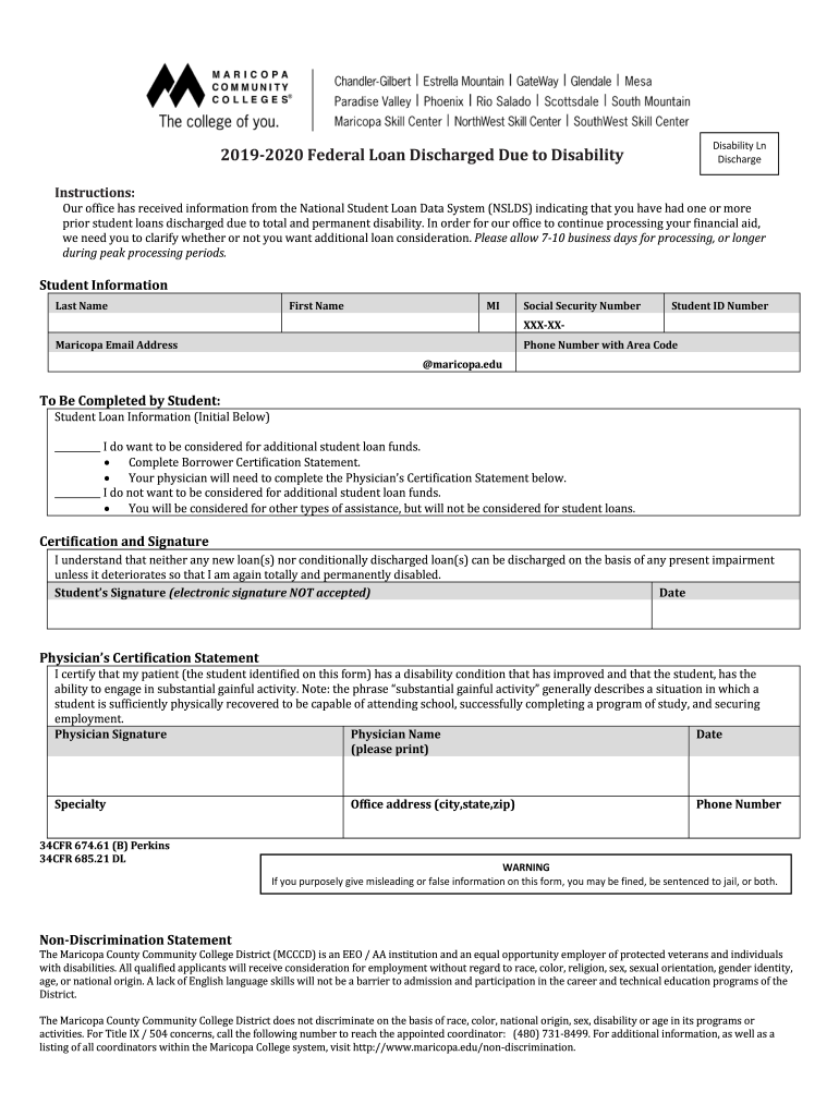 Fillable Online 2019-2020 Federal Loan Discharged Due to Disability Fax ...
