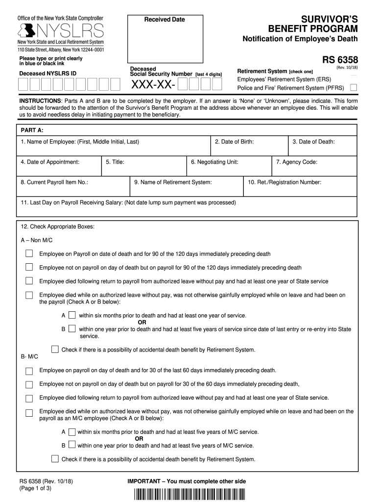 Fillable Online Survivors Benefit Program Notification of Employees ...