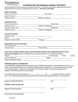 Fillable Online Emergency Medical Form. Emergency Medical Form Fax ...