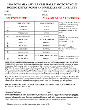 Fillable Online 2019 pow*mia awareness rally motorcycle rodeo entry ...