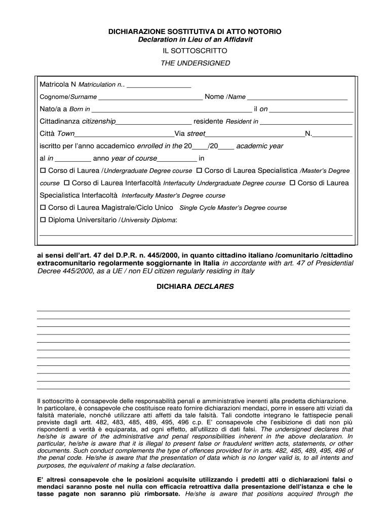 Fillable Online PDF Self-declaration affidavit (Dichiarazione ...