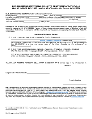 Fillable Online DICHIARAZIONE SOSTITUTIVA DELLATTO DI NOTORIET/Self ...