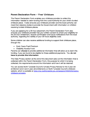 Fillable Online Parent Declaration Form Free Childcare Fax Email Print ...