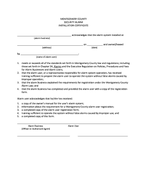 Fillable Online Security Alarm Installation Certificate - Montgomery ...