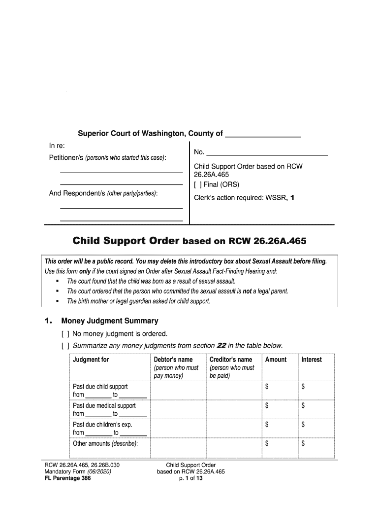 Fillable Online Child Support Order based on RCW Fax Email Print ...