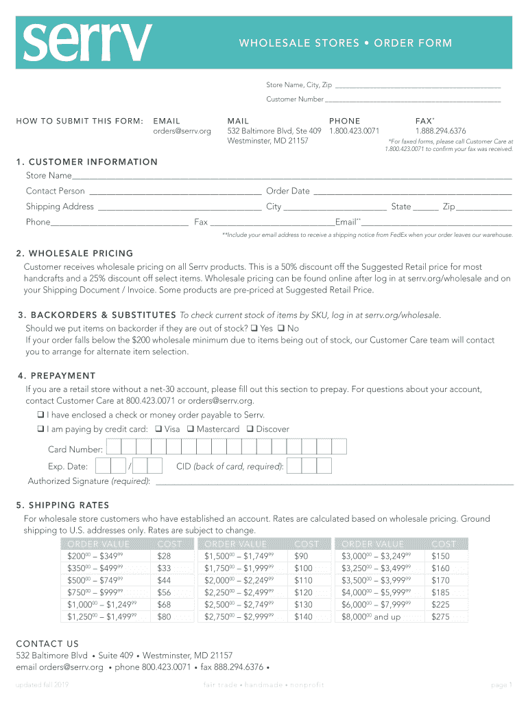 Fillable Online Wholesale Order Form - Serrv Fax Email Print - pdfFiller