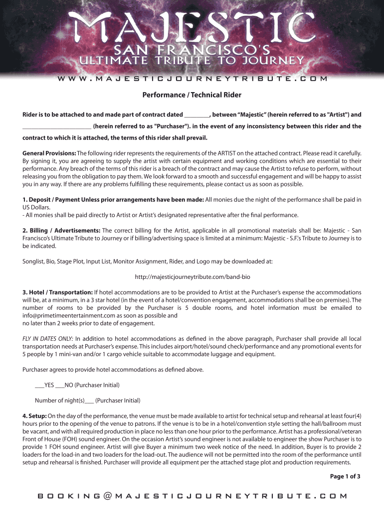 Fillable Online Performance / Technical Rider - Majestic - Journey ...