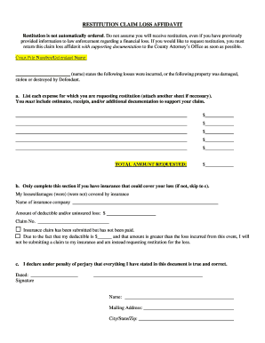 Fillable Online Restitution Claim Loss Affidavit (pdf) Fax Email Print ...