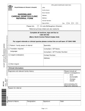 Fillable Online MR 61402 - Cardiac Genetic Health Queensland Referral ...