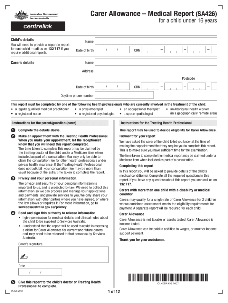 Sa426 centrelink form: Fill out & sign online | DocHub