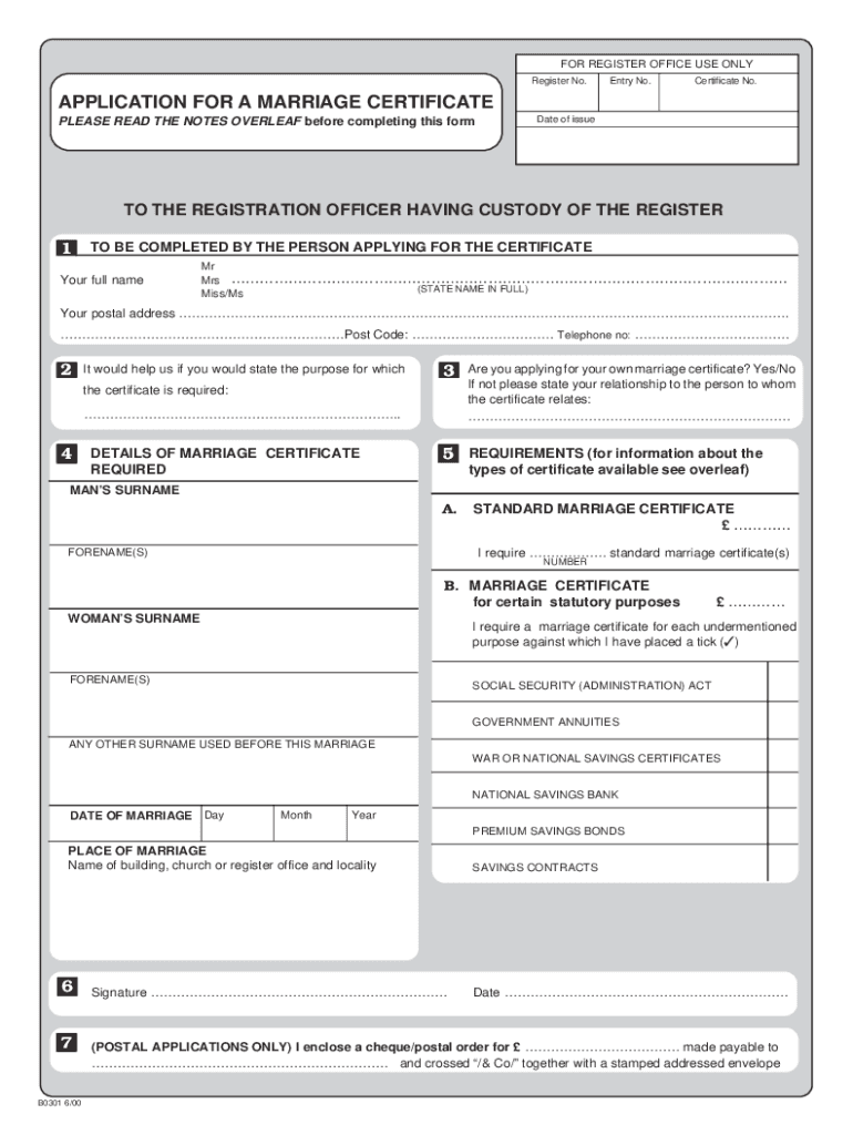 Application for Marriage Certificate - Blank Fillable Template | Fill ...
