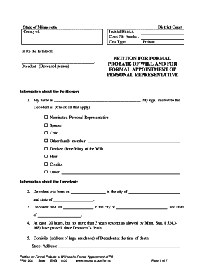 Fillable Online petition for formal probate of will and for formal ...