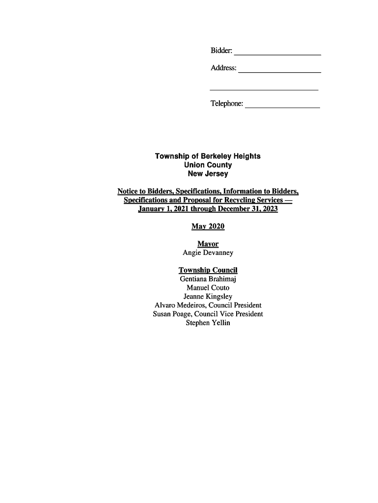 Fillable Online Bidder: Address: Telephone: Notice to Bidders ...