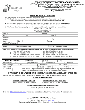 Fillable Online STI Tea Certification Courses Levels 1, 2 & Elective ...