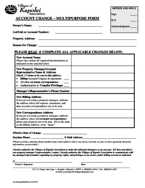 Fillable Online ACCOUNT CHANGE MULTIPURPOSE FORM Fax Email Print ...