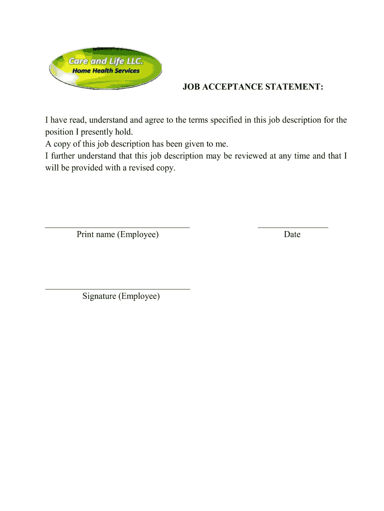 Fillable Online Acknowledgement I have read this job description and ...
