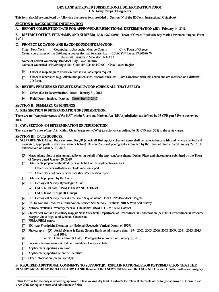 Fillable Online Rapanos Approved JD Form for Dry Land Determinations ...