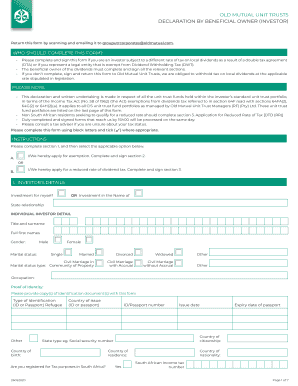 Fillable Online Old Mutual Unit Trusts Declaration by Beneficial Owner ...
