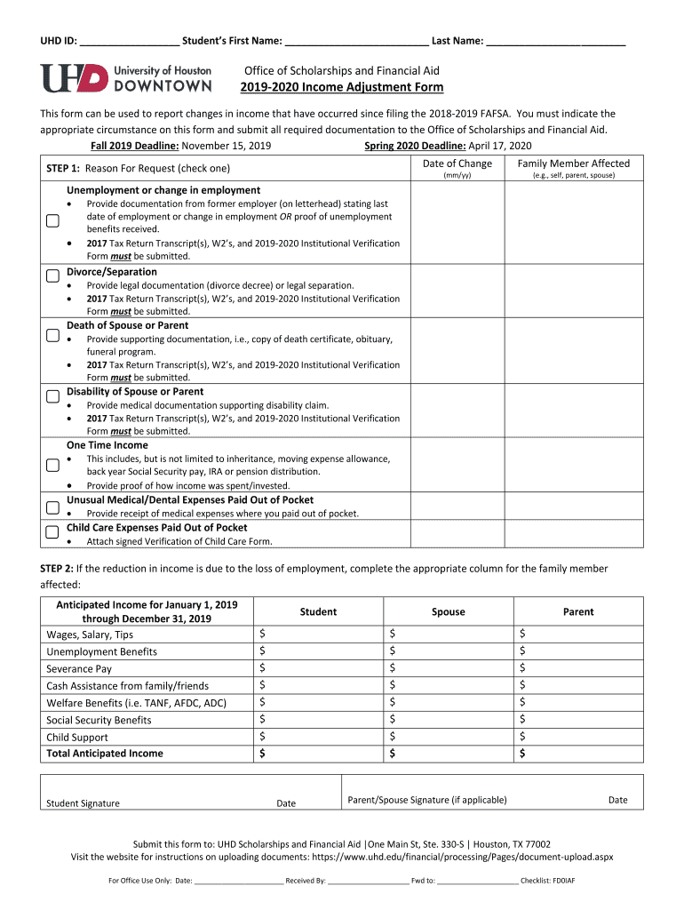 Fillable Online 2019-2020 Income Adjustment Form Fax Email Print ...