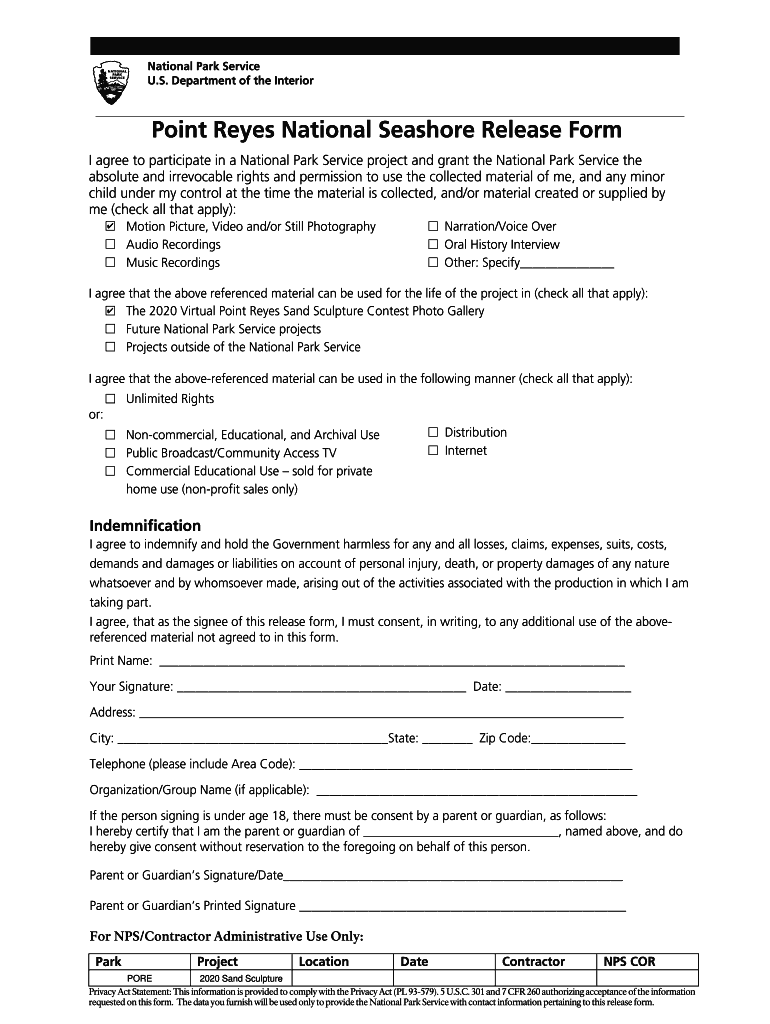Fillable Online Release Form. A two-page form for granting the National ...