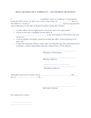 Fillable Online PDF DECLARATION OF CANDIDACY -- STATEMENT OF INTENT Fax ...