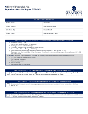 Fillable Online Dependency Override Request 2020-2021 Fax Email Print ...