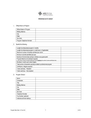 Fillable Online PROGRAM DATA SHEET Fax Email Print - pdfFiller