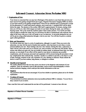 Fillable Online Consent for Stress Perfusion MRI - Form - Cardiac MRI ...