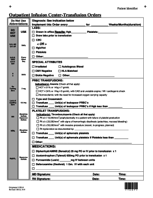Fillable Online Outpatient Infusion Center-Transfusion Orders Fax Email ...