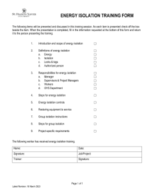 Fillable Online ENERGY ISOLATION TRAINING FORM - mystfx.ca Fax Email ...
