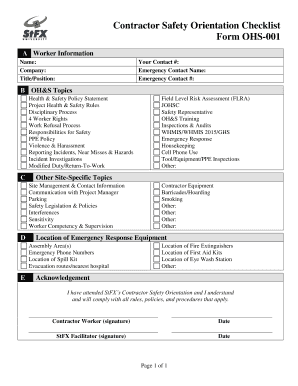 Fillable Online Contractor Safety Orientation Checklist Form OHS-001 ...