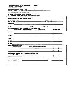 Fillable Online vision benefits of america vba# enrollment form ...