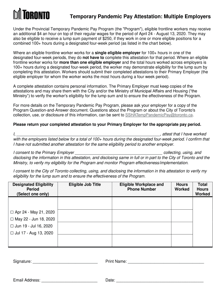Fillable Online Temporary Pandemic Pay Attestation: Multiple Employers ...