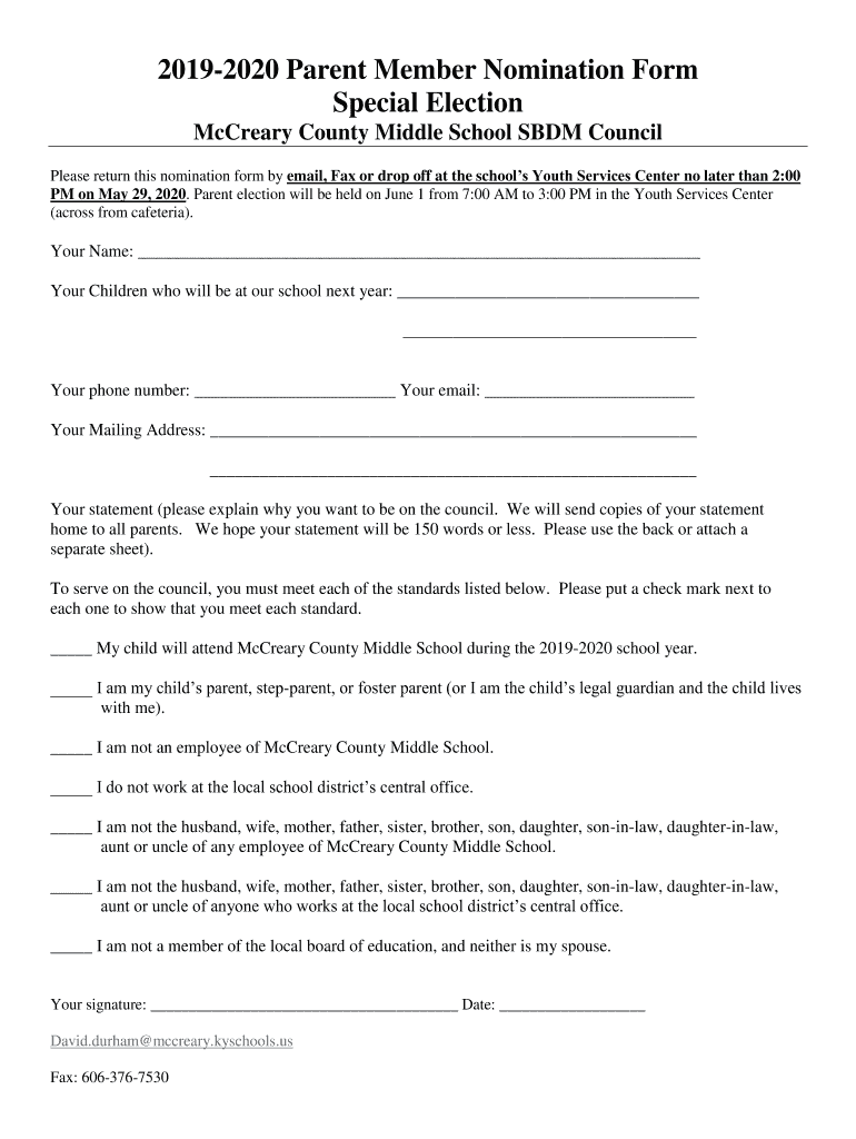 Fillable Online 2002-2003 Parent Member Nomination Form Fax Email Print ...