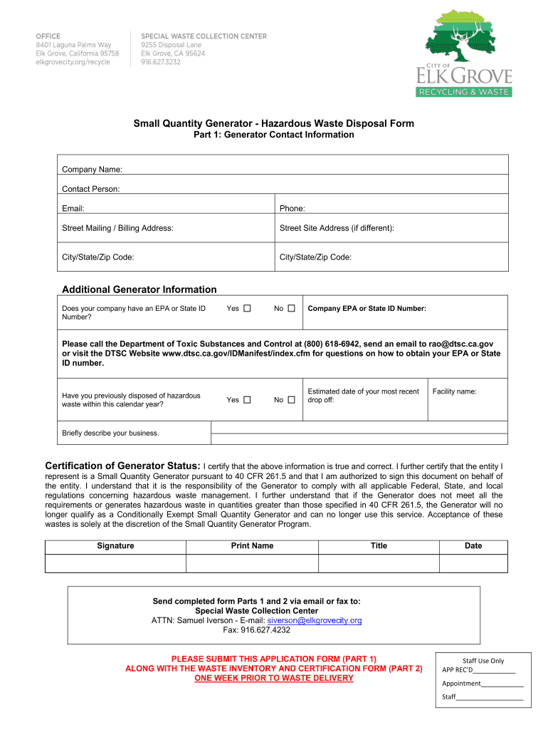 Fillable Online Small Quantity Generator - Hazardous Waste Disposal ...