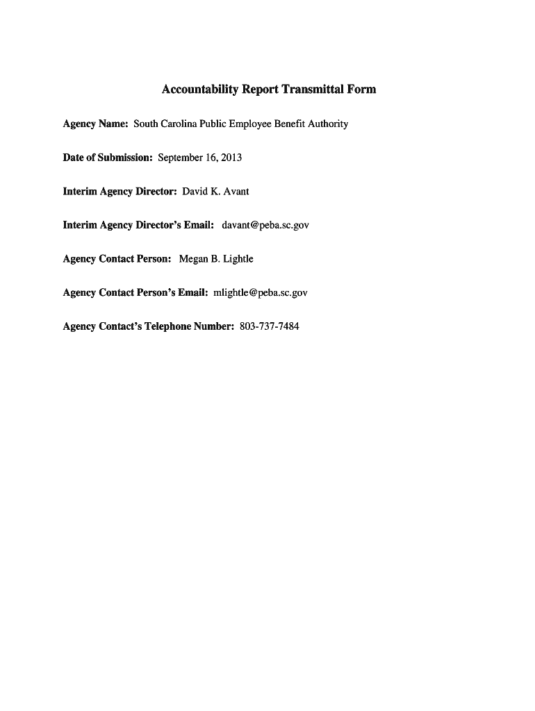 Fillable Online Accountability Report Transmittal Form - Peba - SC.gov ...